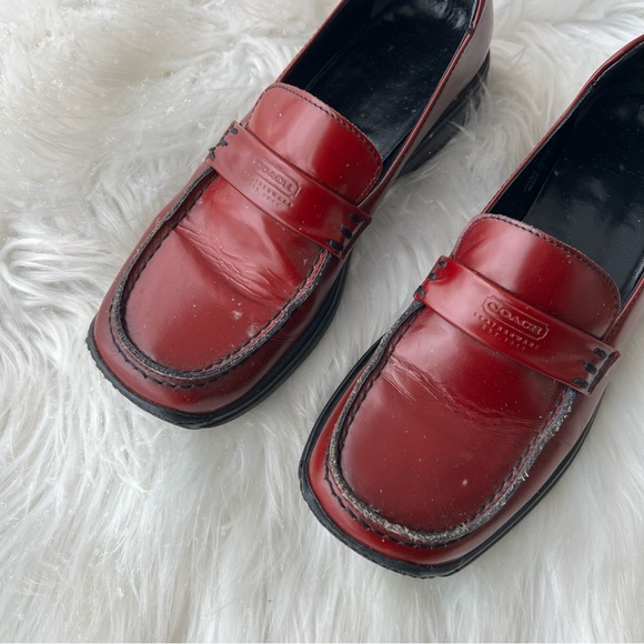Coach | Shoes | Coach Red Leather Square Toe Loafer Shoes | Poshmark